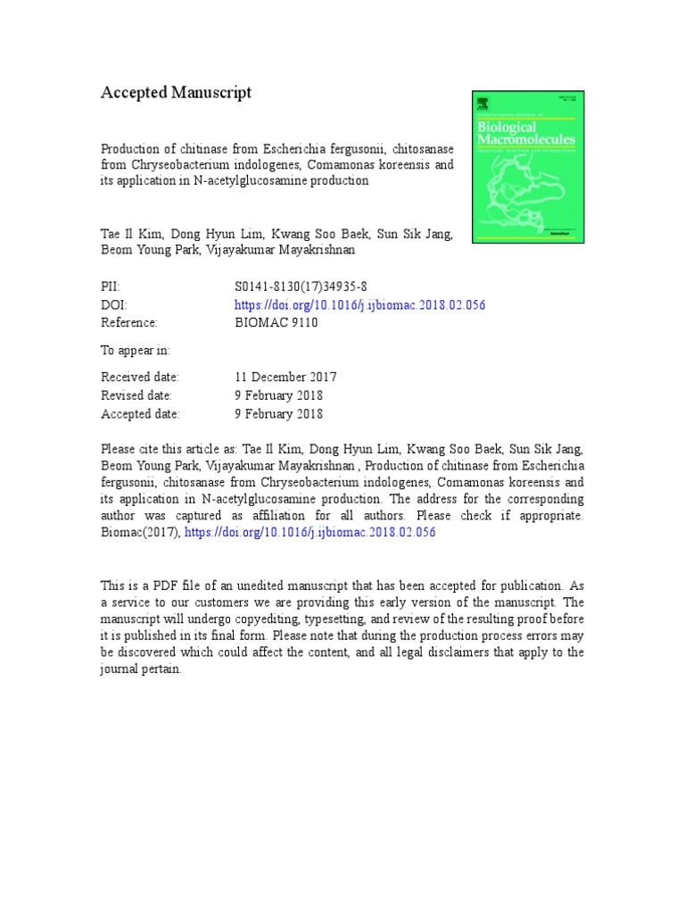 Chitinase and Chitosanase Production for GlcNAc | PDF | High ...