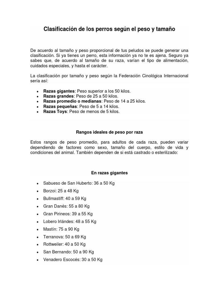 Clasificación de perros por peso y tamaño | PDF | Terriers | Animales ...