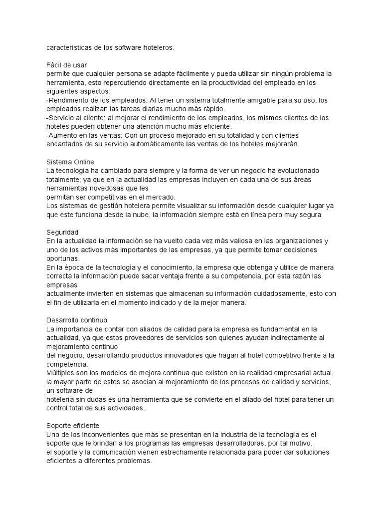Caracteristicas Del Programa Hotelero | PDF | Hotel | Empresas