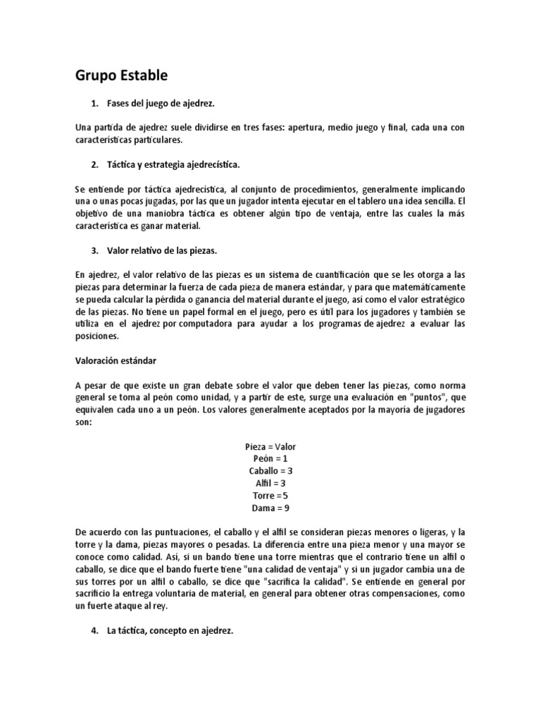 LISTO - Grupo Estable | PDF | Estrategia de ajedrez | Ajedrez