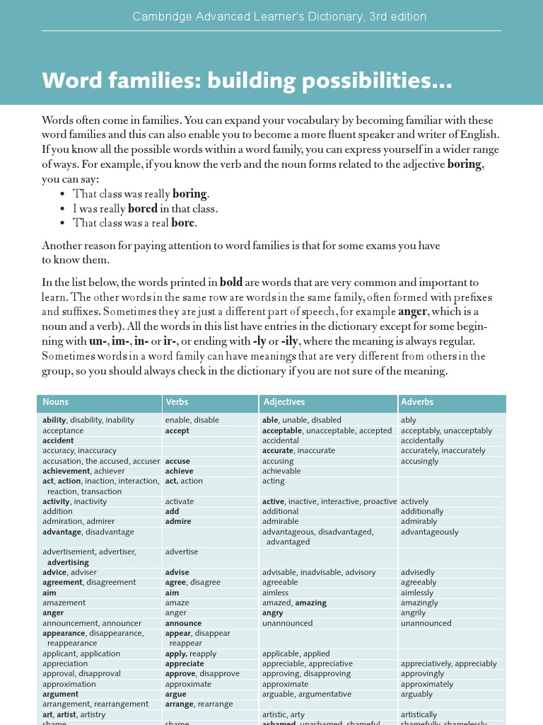 Word Families Building Possibilities... | PDF | Word | Adjective