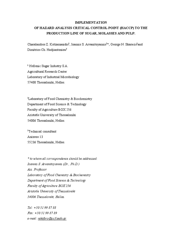 HACCP IN SUGAR Zucker | PDF | Hazard Analysis And Critical Control ...