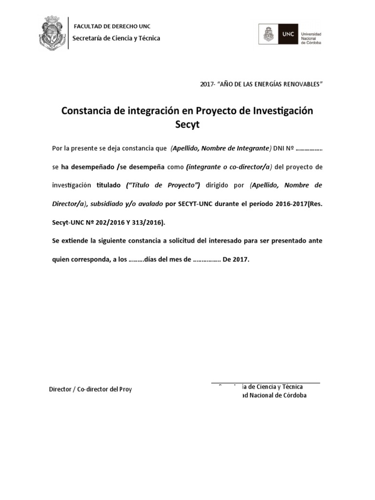 Modelo Certificado de Participacion en Proyecto 2016 2017 | PDF