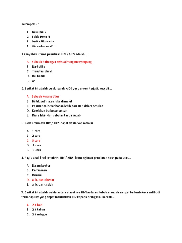 Soal Pilgan Hiv Aids Kel 6 | PDF | Pengembangan Diri | Kesehatan Holistik