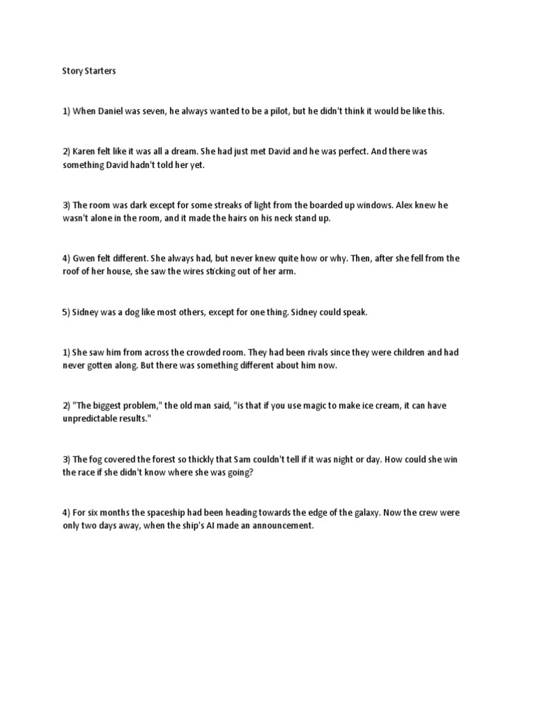 Story Starters | PDF | Mystery, Thriller & Crime Fiction