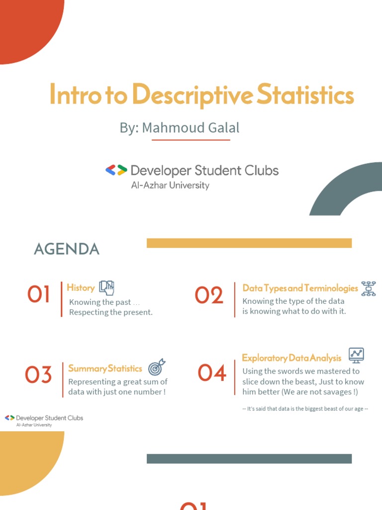 Intro To Descriptive Statistics: By: Mahmoud Galal | PDF | Outlier | Mean