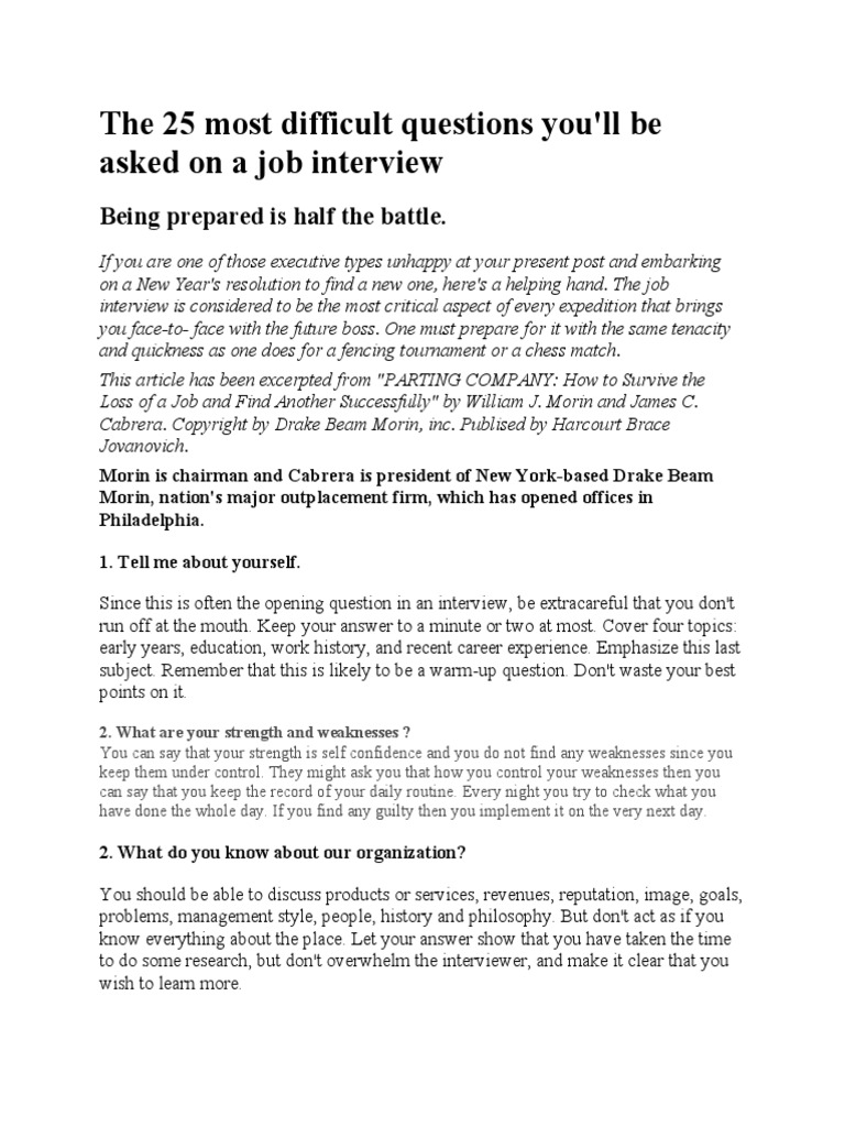 The 25 Most Difficult Questions You | PDF | Salary | Reason