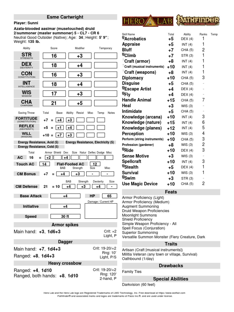 Esme Cartwright | PDF | D20 System | Fantasy Role Playing Games