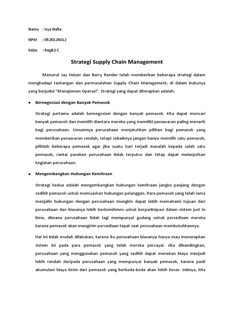 Contoh Kasus Penerapan Strategi SCM - Isya Nafia - 0520124012 - RegB2 ...