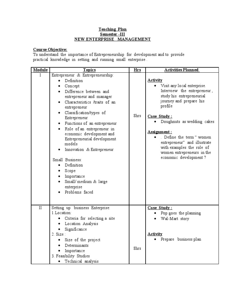 New Enterprise Management Course Outline | PDF | Business