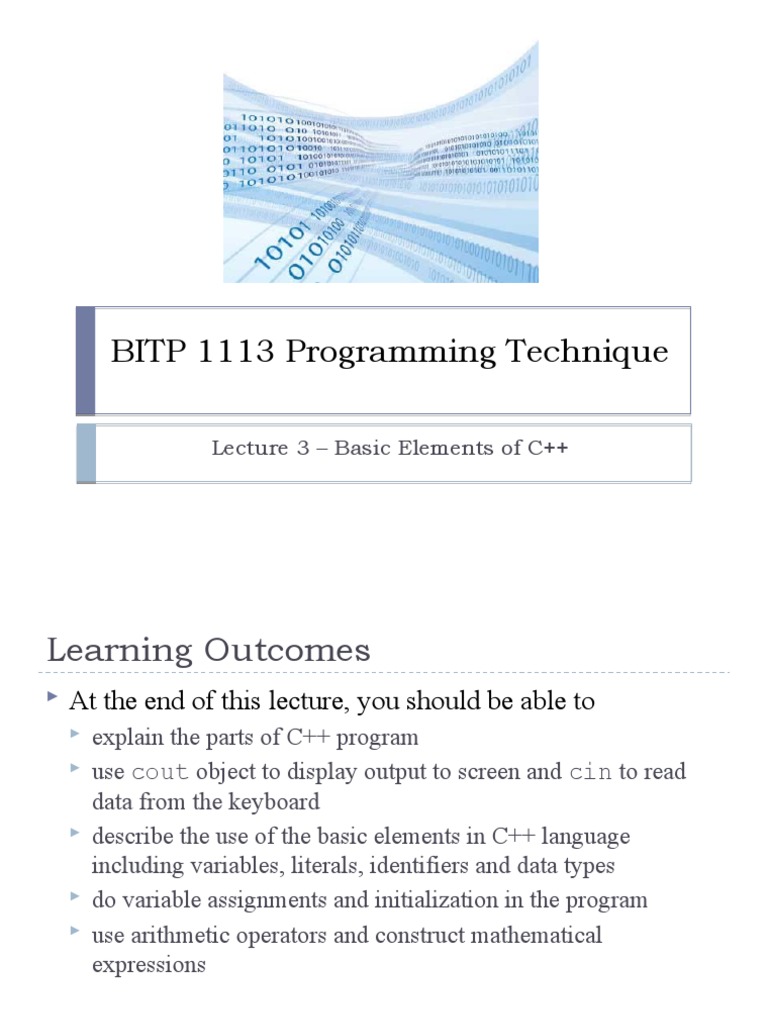 Bitp 1113 Programming Technique Lecture 3 Basic Elements Of C Pdf Boolean Data Type