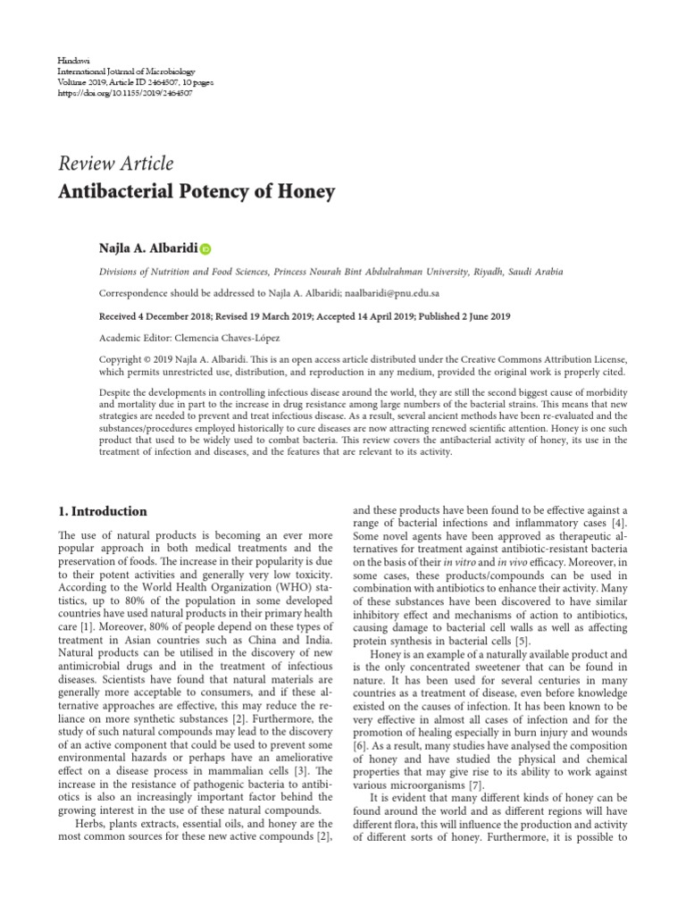 Antibacterial Potency of Honey | PDF | Honey | Biology