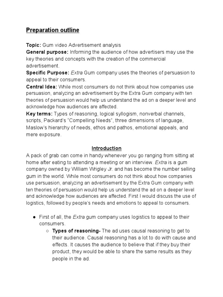 Preparation Outline | PDF | Persuasion | Advertising