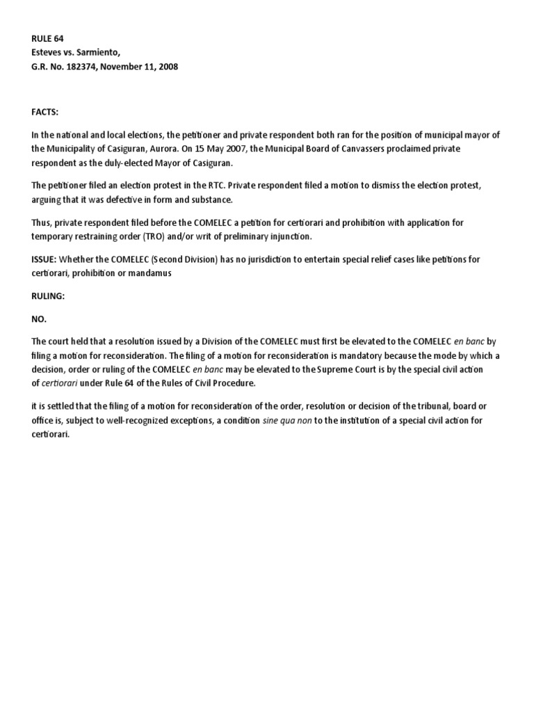 RULE 64-1 - Esteves vs. Sarmiento | PDF