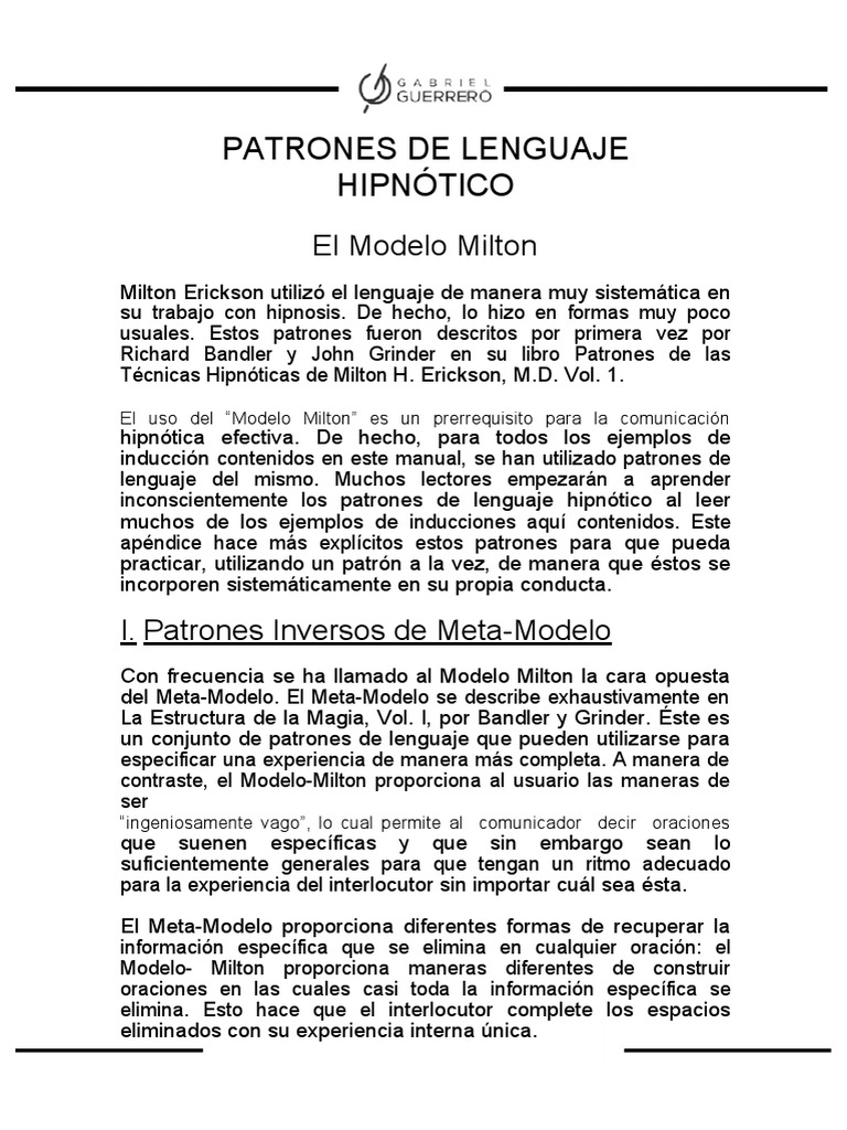 06 Patrones Linguisticos Modelo Milton | PDF | Ambigüedad | Hipnosis