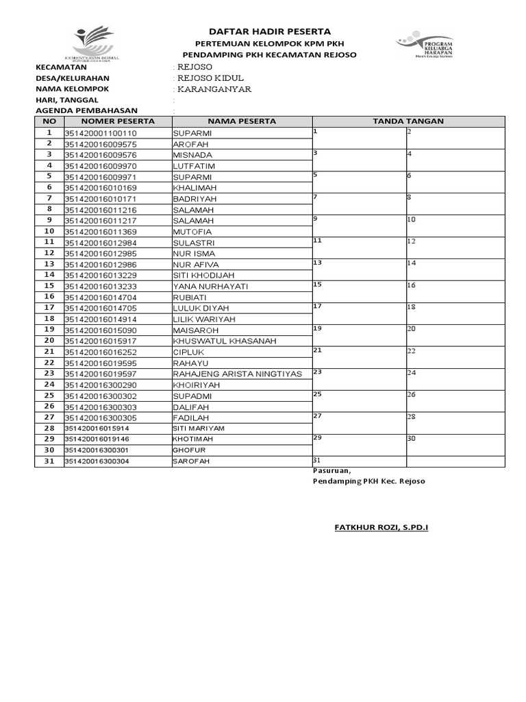 4.daftar Hadir PK Ok | PDF