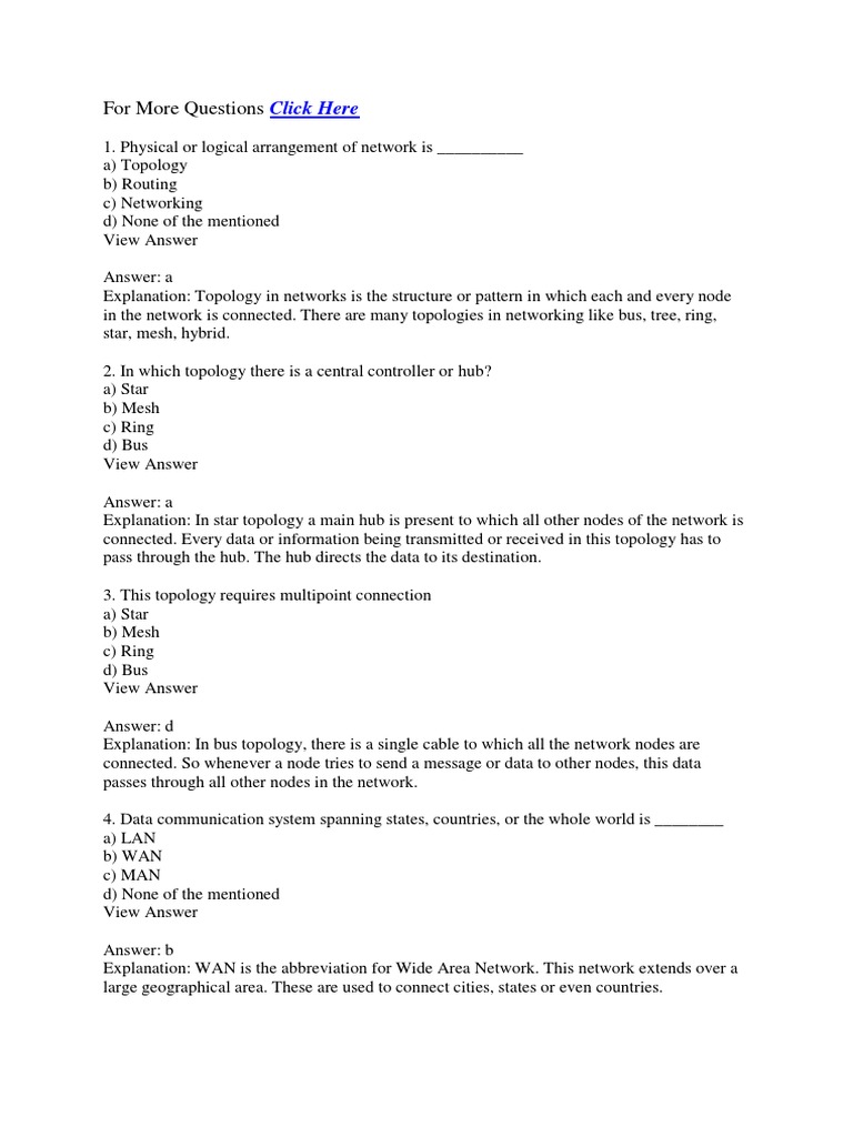 Mcq On Network Topology Pdf Network Topology Computer Network