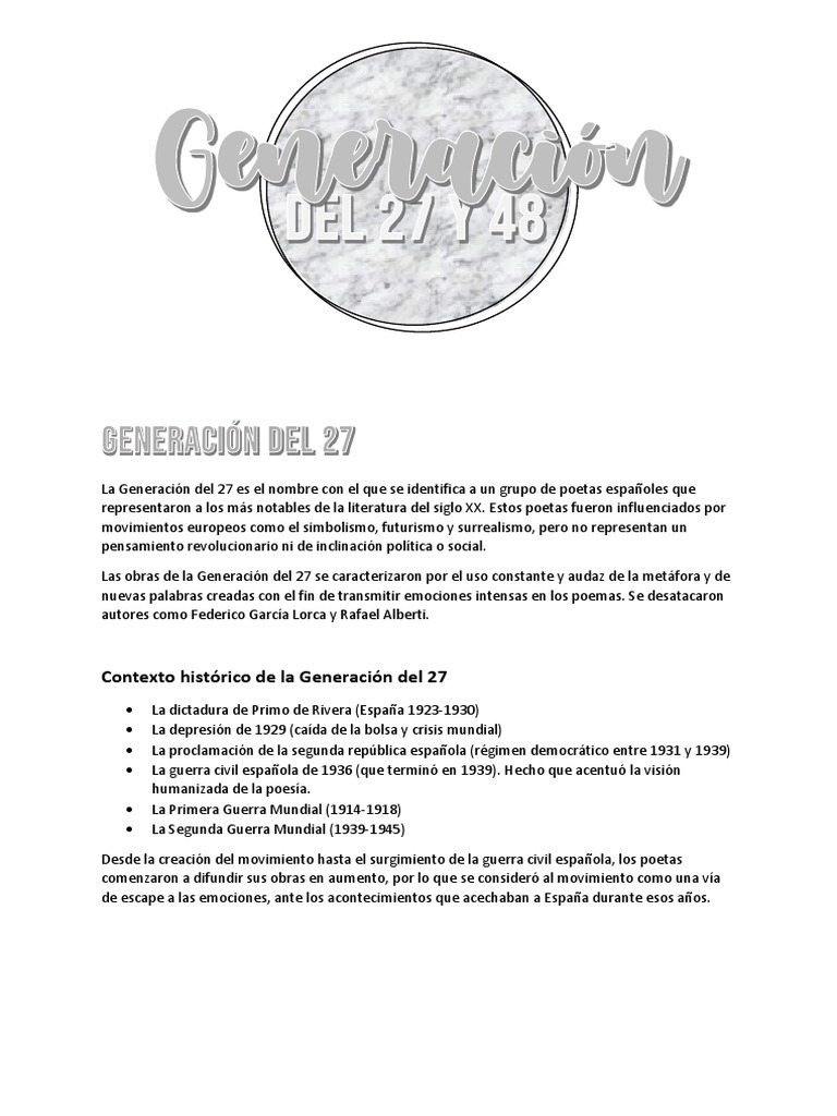 Contexto y Poetas de la Generación del 27 | PDF | Federico García Lorca ...
