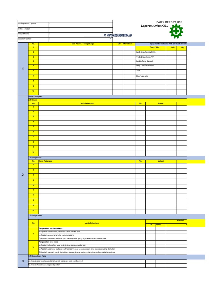 Laporan Harian k3ll Daily Report Hse | PDF