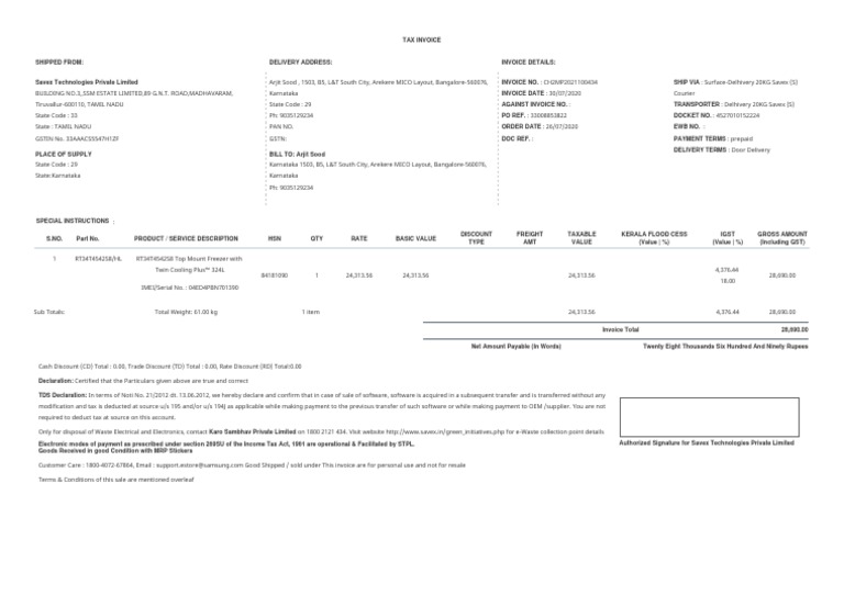 Samsung - Fridge | PDF | Invoice | Public Finance
