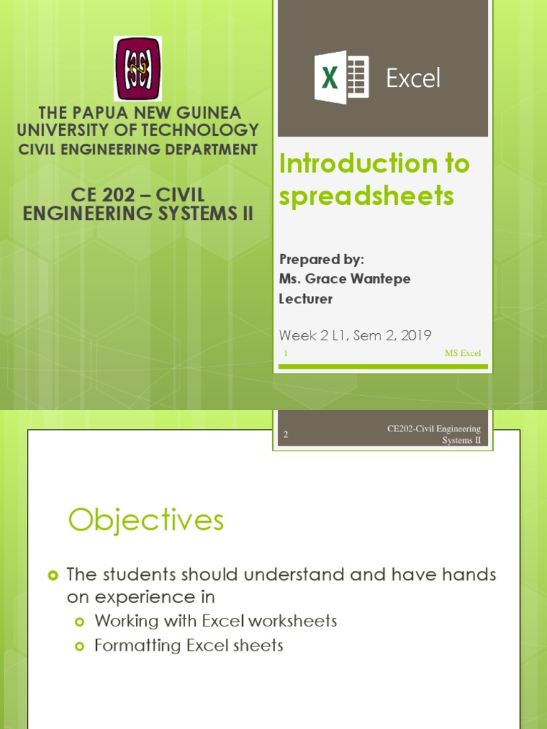 Introduction To Spreadsheets: Ce 202 - Civil Engineering Systems Ii ...