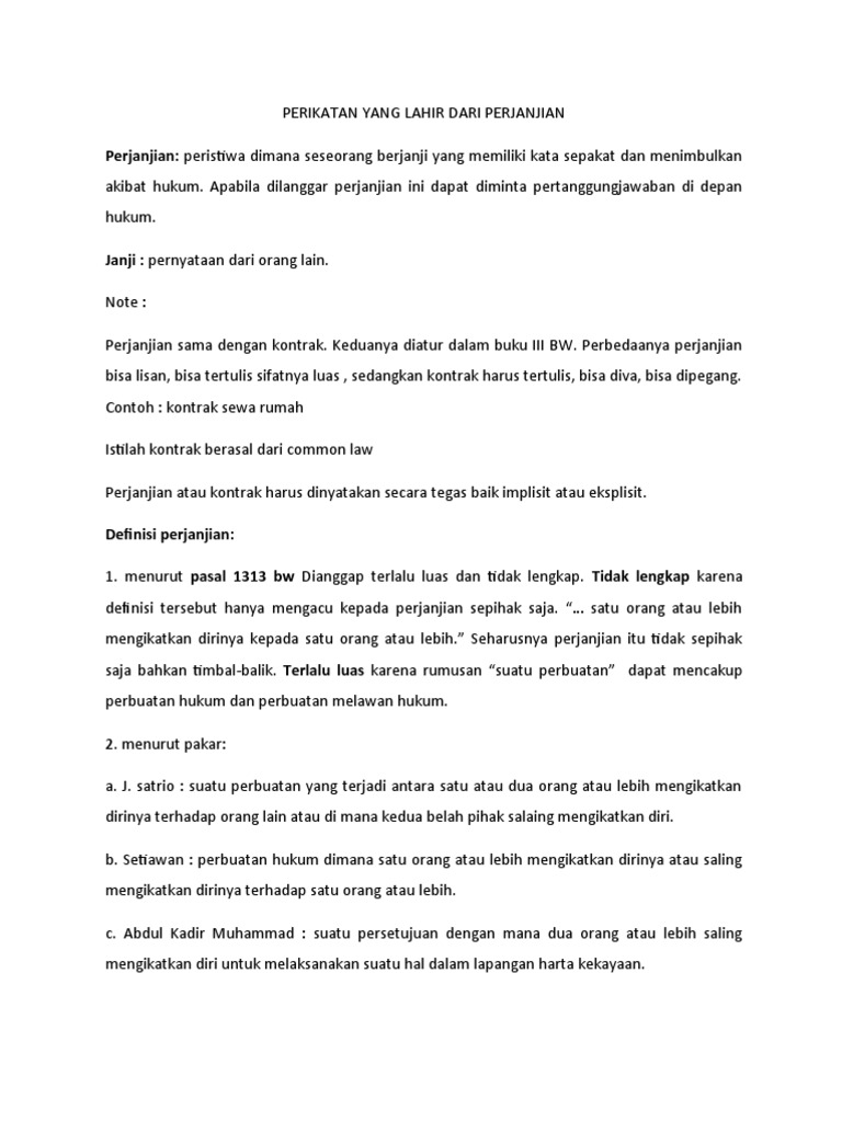 Perikatan Yang Lahir Dari Perjanjian | PDF