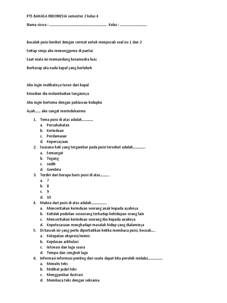 Uts BHS Indo KLS 4 Semester 2 | PDF