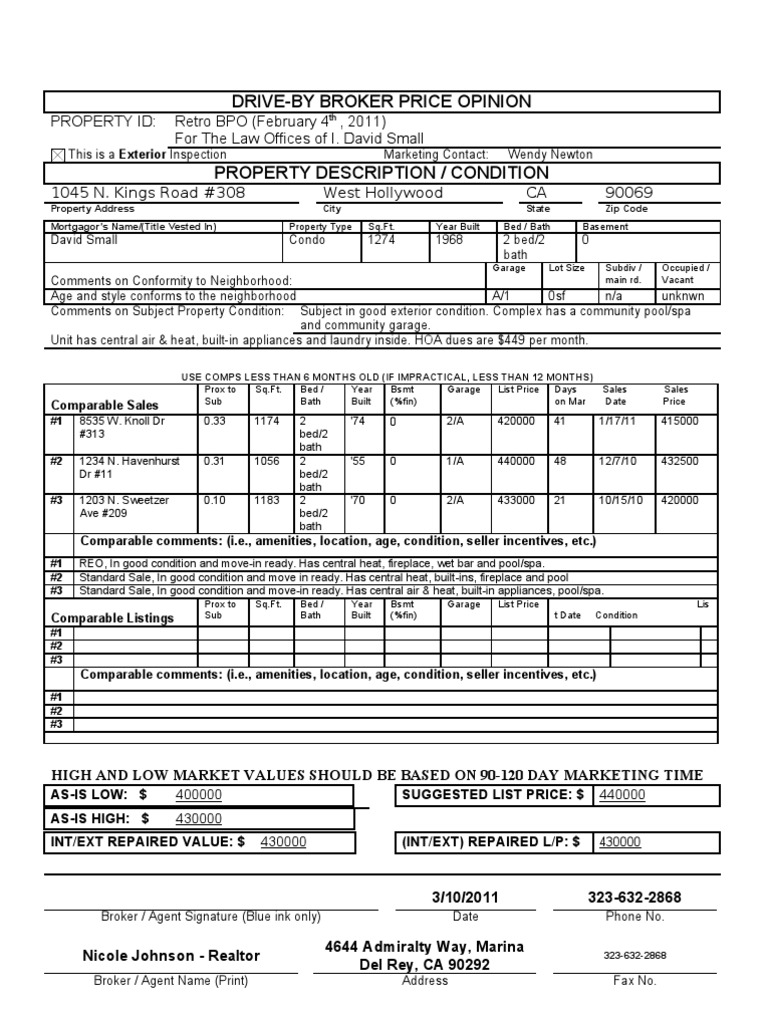BPO Form | PDF | Real Estate Broker | Real Estate Law
