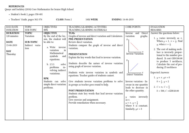 Indirect Inverse Variation | PDF | Teaching Mathematics | Science