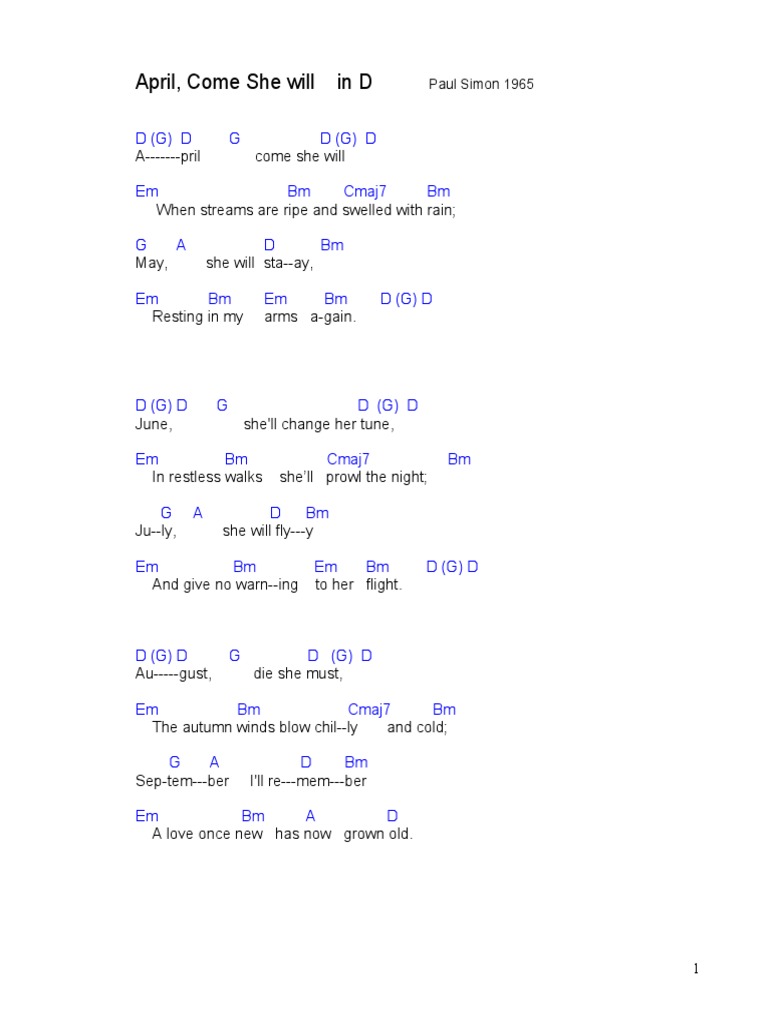 April Come She Will in D | PDF | Irish Musical Instruments | Music Theory