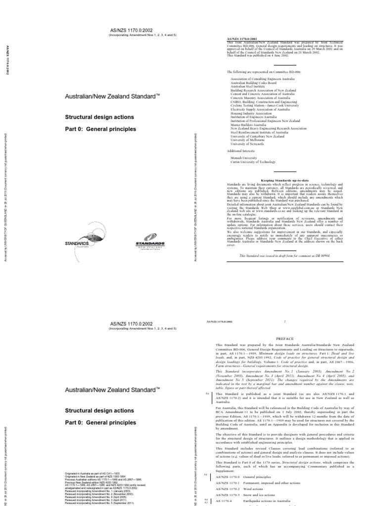 AS 1170.0 - 2002 Structural Design Actions - General Principles | PDF ...