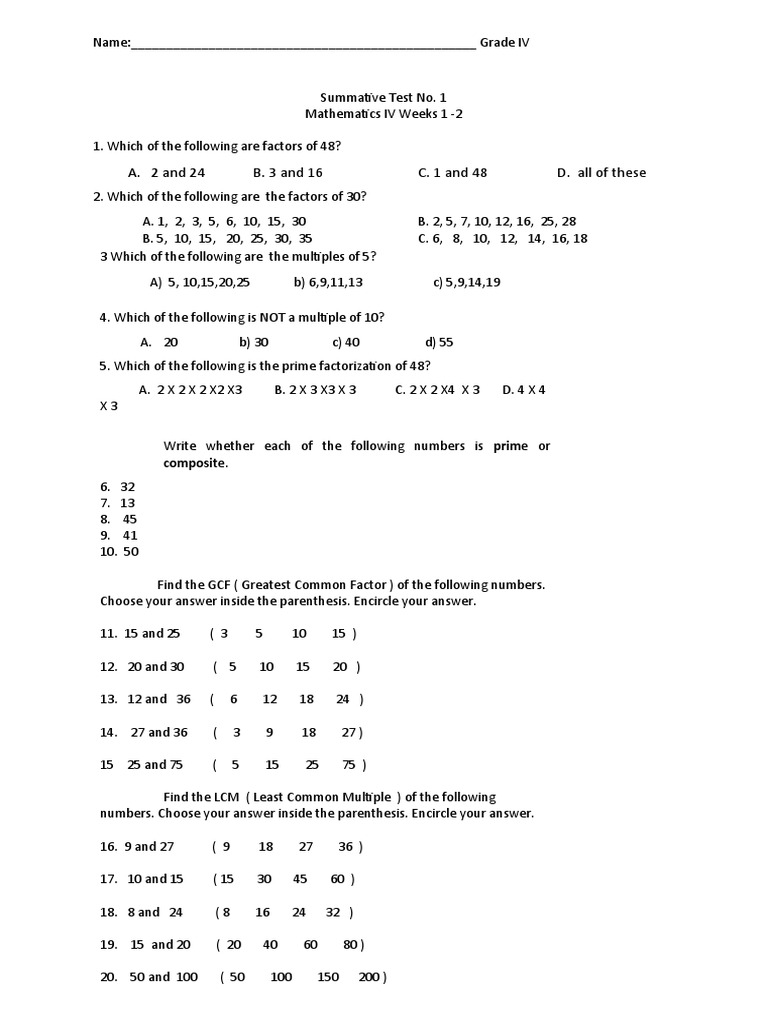 Grade 4 Mathematics Summative Test | PDF