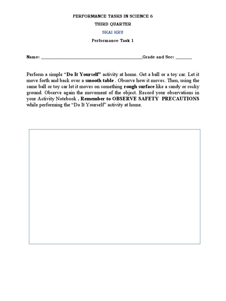 Performance Tasks in Science 6 Third Quarter: Skai Kru | PDF | Friction ...