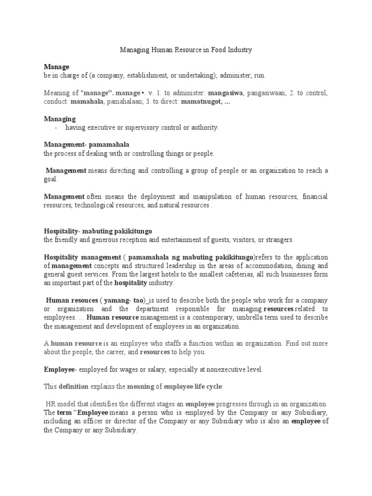 Managing Human Resource in Food Industry 3 11 20 | PDF | Interpersonal ...