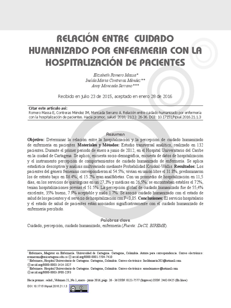 Cuidado Humanizado y Servicios de Hospitalización | PDF | Enfermería | Hospital