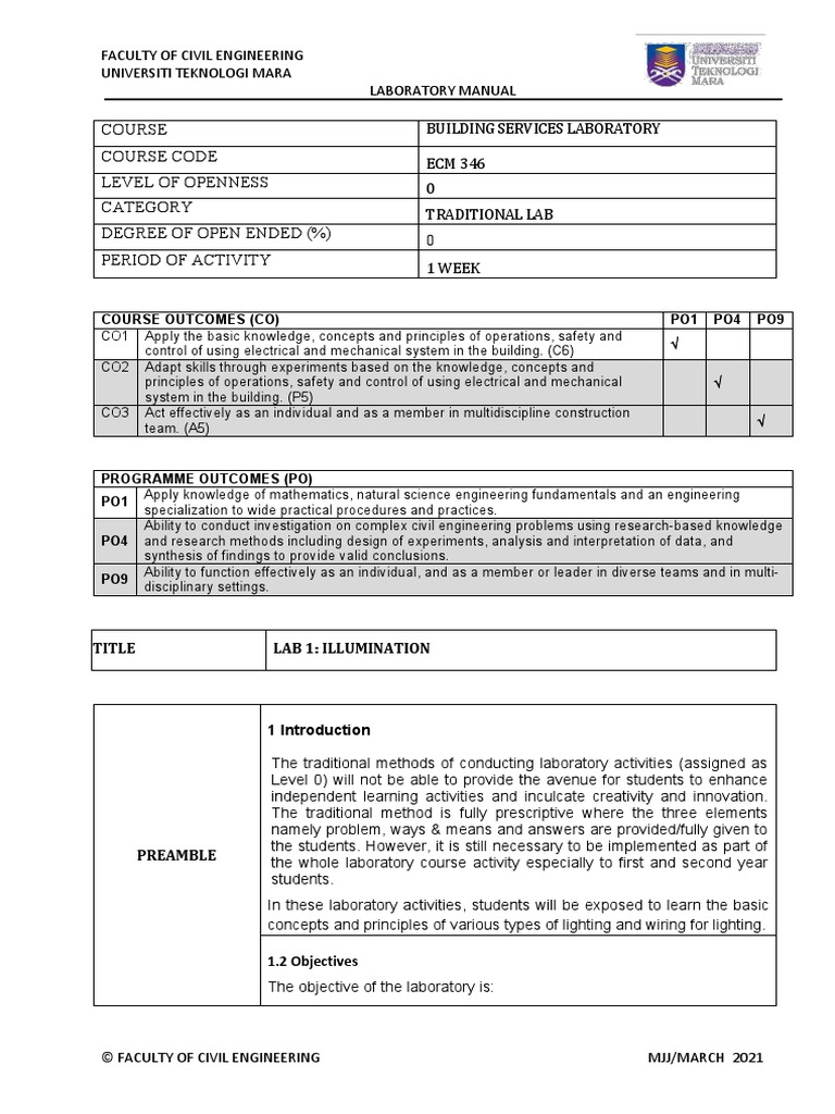 LAB MANUAL LEVEL 0 - Illumination | PDF | Lighting | Science