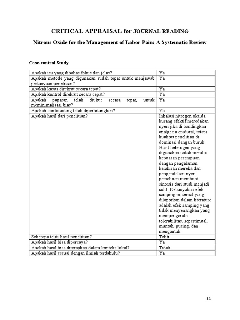 CRITICAL APPRAISAL For JOURNAL READING | PDF