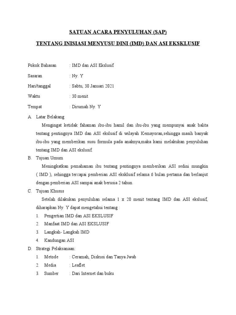 Sap Imd Dan Asi Eksklusif (Antenatal) | PDF