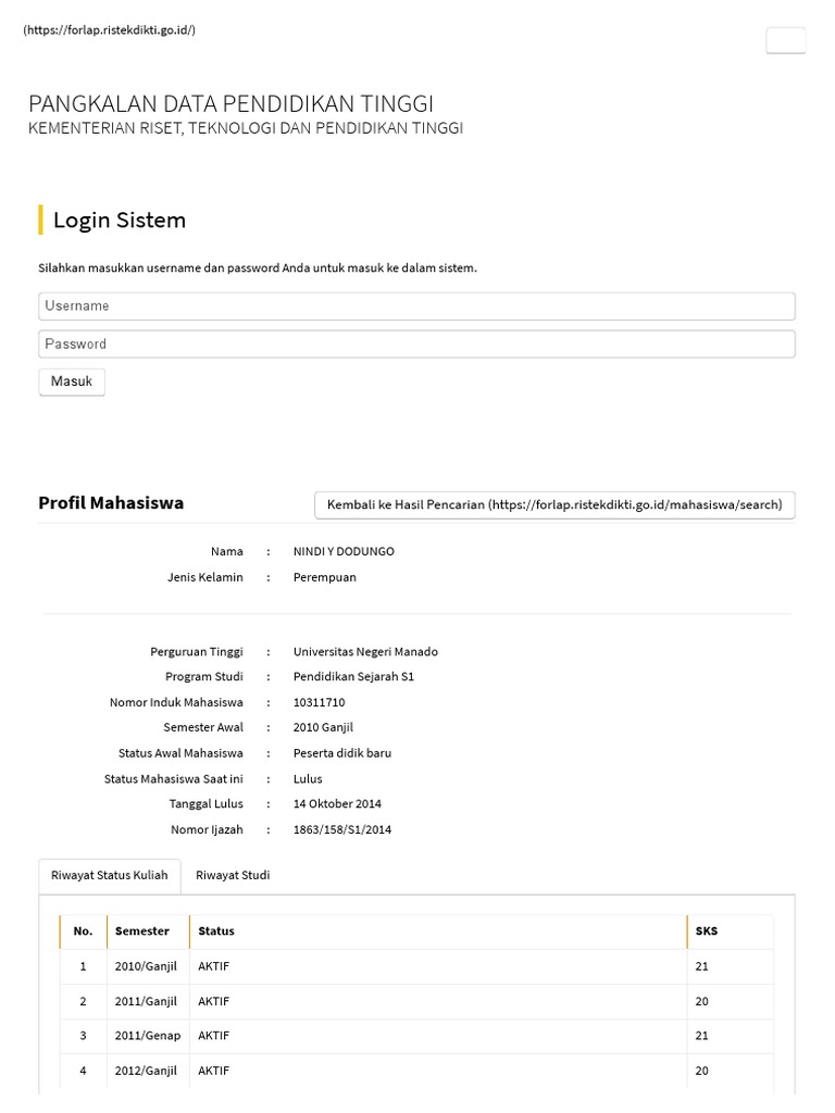 SRV4 PDDIKTI - Pangkalan Data Pendidikan Tinggi Yyy | PDF