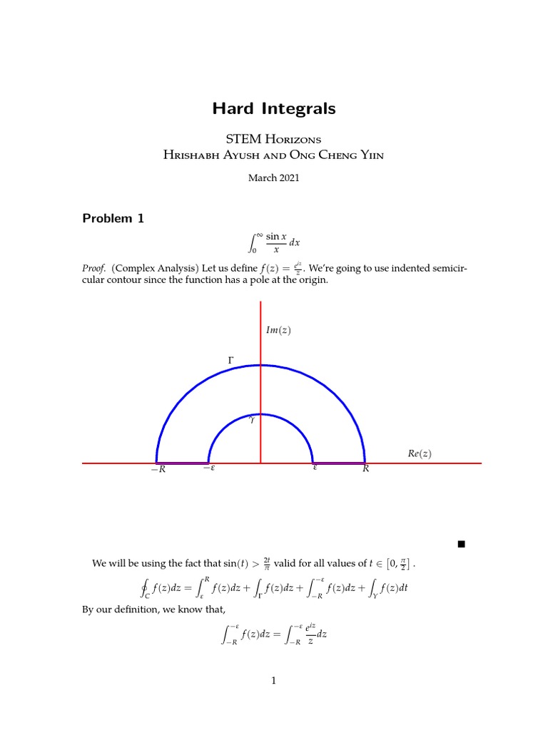 Hard Integrals: STEM Horizons Hrishabh Ayush and Ong Cheng Yiin ...
