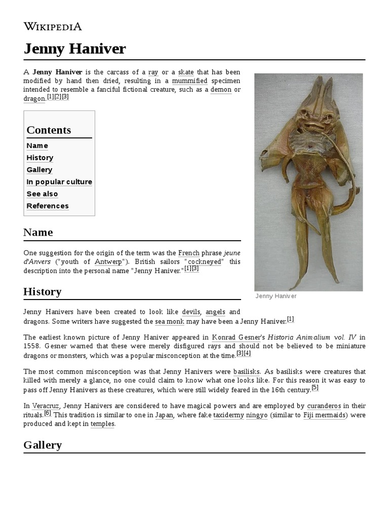 Jenny Haniver: Name History Gallery in Popular Culture See Also ...