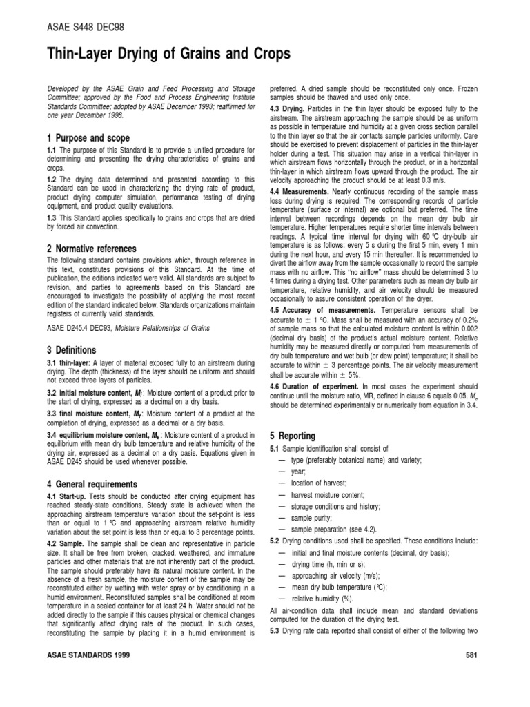Thin-Layer Drying of Grains and Crops: Procedures for Determining Drying Characteristics and ...