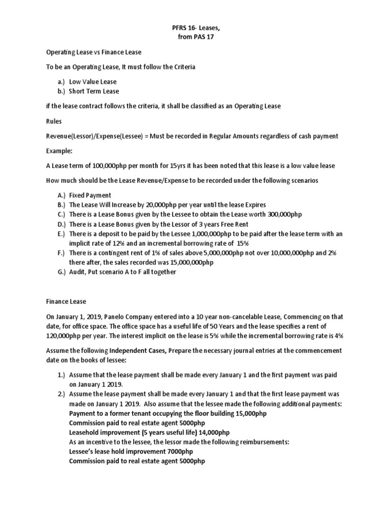 Operating Lease Vs Finance Lease | PDF | Lease | Leasehold Estate