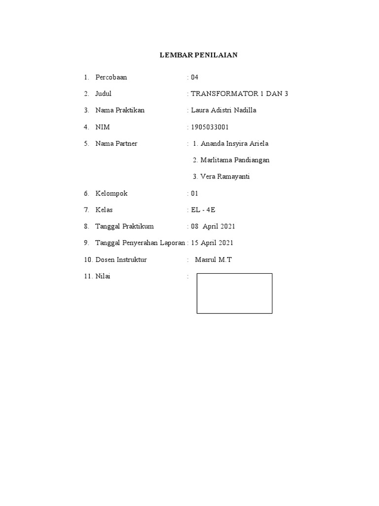 Penilaian Praktikum Transformator 1 dan 3 | PDF