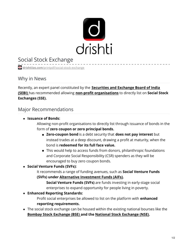 Social Stock Exchange: Why in News | PDF | Bonds (Finance) | Social ...