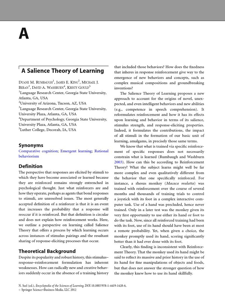 A Salience Theory of Learning: Synonyms | PDF | Psychotherapy ...