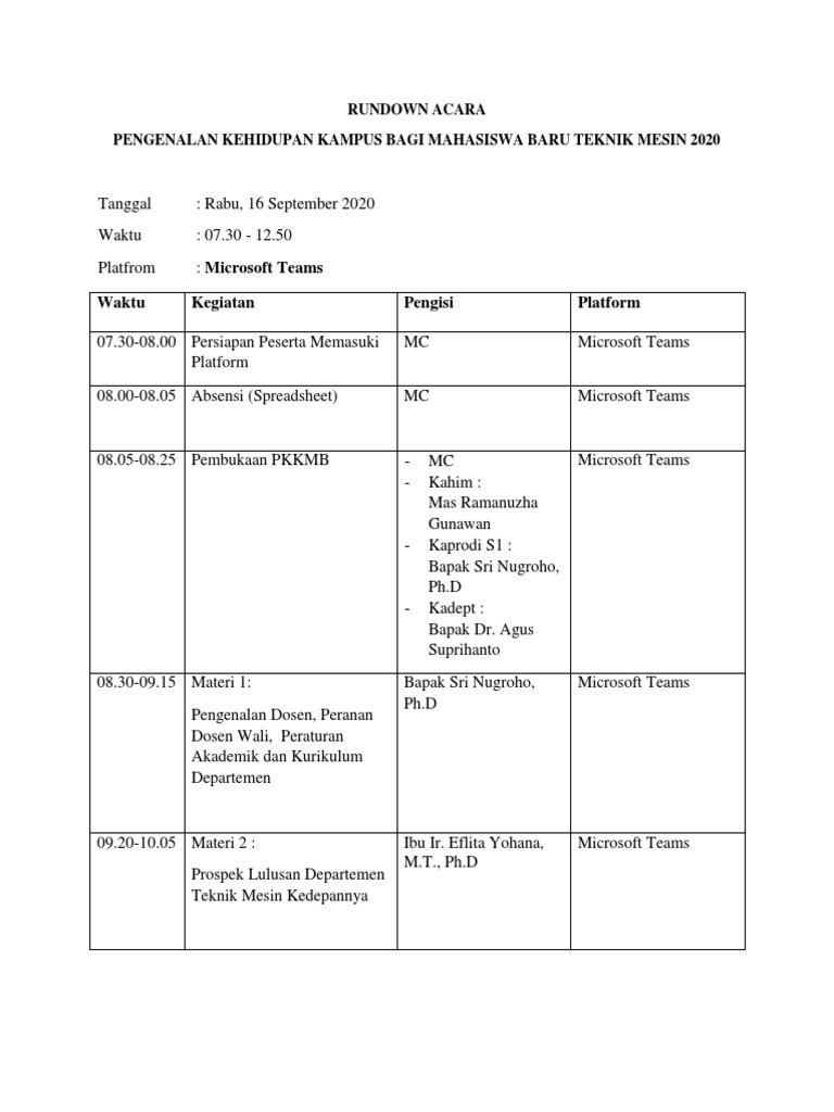 Rundown Acara PKKMB 2020 | PDF