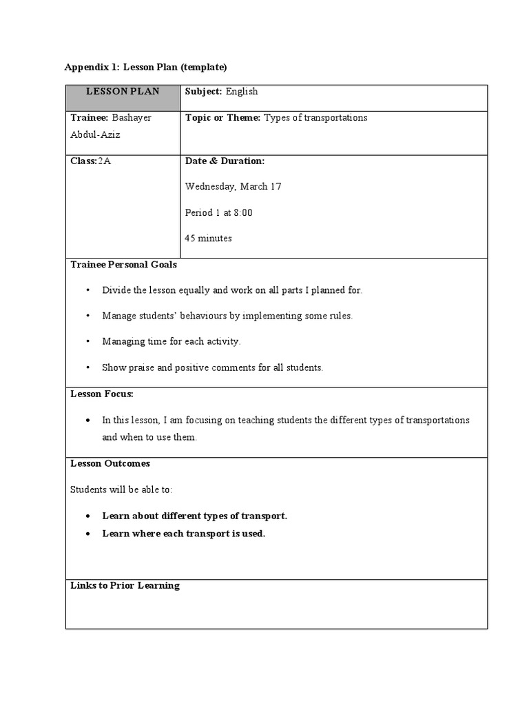 Types of Transporation Lesson Plan | PDF | Educational Assessment ...