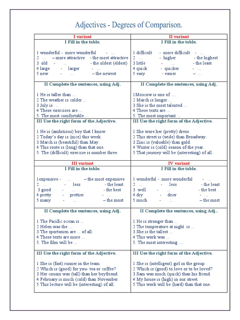 Adjectives Degrees of Comparison 93367 | PDF | Climate | Nature