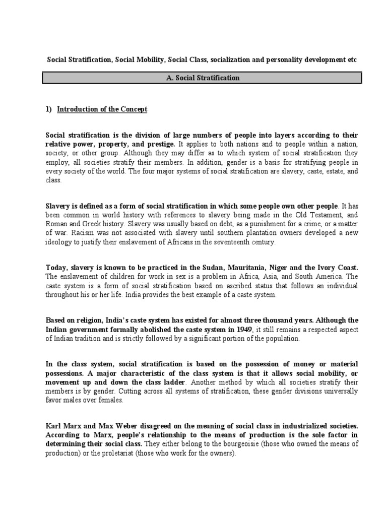 Lecture 8 Social Mobility Stratification Class Caste And